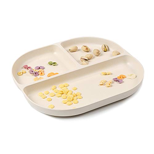 shopwithgreen Bamboo Kids Divided Plates Set, 3 Pack Reusable Toddler Compartment Plates, Baby Dishes tableware, BPA free, Dishwasher Safe, Healthy Dinner Plates