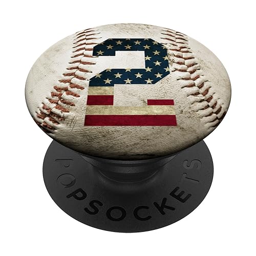 Baseball number 2 with American USA flag phone stand PopSockets PopGrip: Swappable Grip for Phones & Tablets PopSockets Standard PopGrip