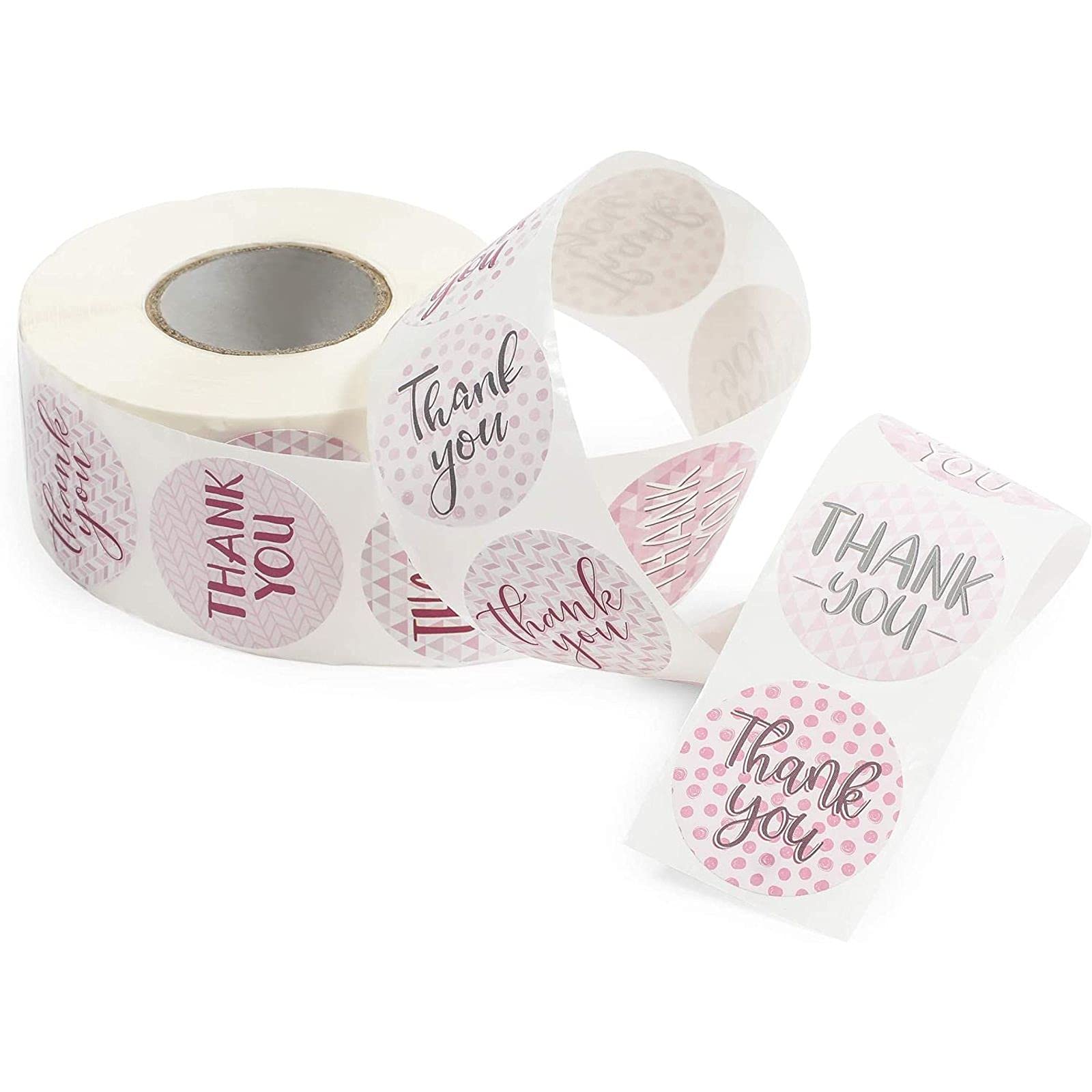 Pink Thank You Sticker Roll, Round Labels (1.5 Inches, 1000 Pack)