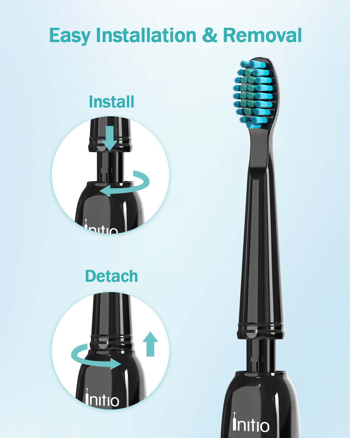 Initio IT959 Replacement Toothbrush Heads Compatible with Dnsly, Professional Electric Toothbrush Heads for SEAGO 958 507 M10 M8, CleanCare Toothbrush Heads Compatible with Oraimo 2303, 3 Pack, Black