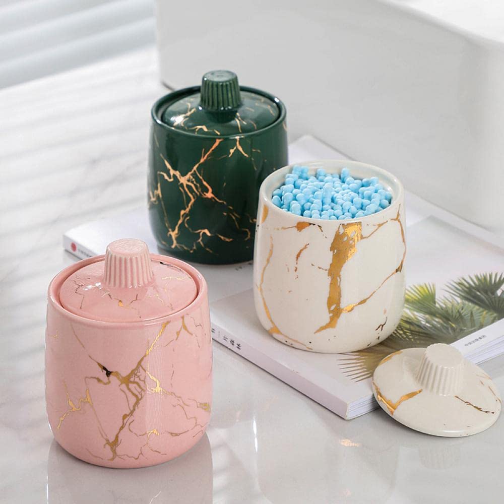 Gaolinci Marble Style Ceramic Q-Tip Holder Bathroom Cotton Swab Dispenser