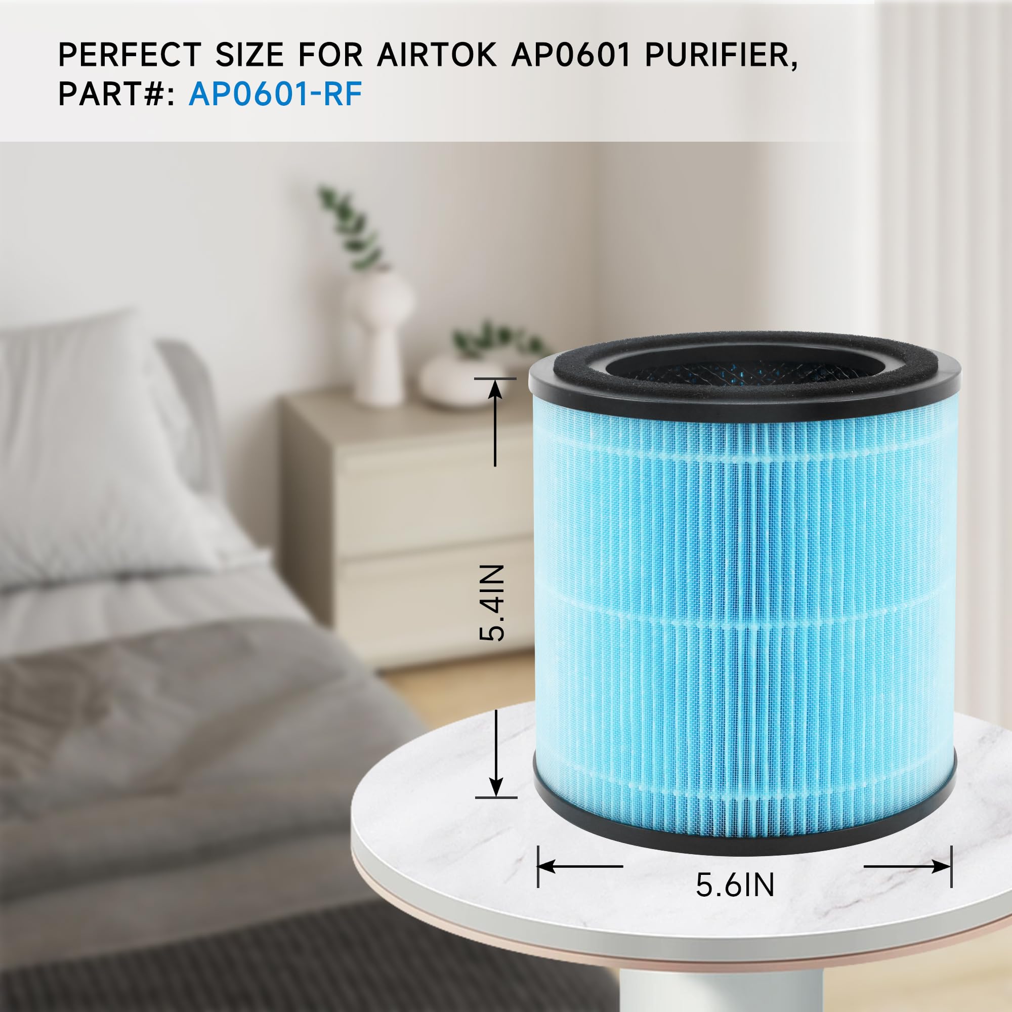 4 Pack AP0601 Replacement Filters Compatible with Airtok Air Puri-fier, 4-in-1 H13 True HEPA Filters, High-Efficiency Activated Carbon Filter, AP0601-RF¡