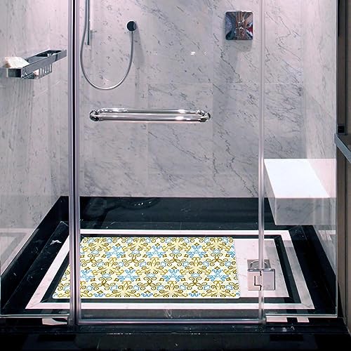 Bath Tub Shower Mat - Anti-Slip PVC Material 15.1x26.8 in, Gentle Cushioning Quick Drying Suction Cups Reliable Solution - Luxury Decoration Illustration - Blue Non-Slip Floor Mat