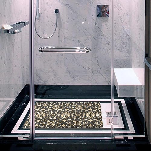 Bath Tub Shower Mat - Anti-Slip PVC Material 15.1x26.8 in, Gentle Cushioning Quick Drying Suction Cups Reliable Solution - Vintage Flowers Pattern Non-Slip Floor Mat