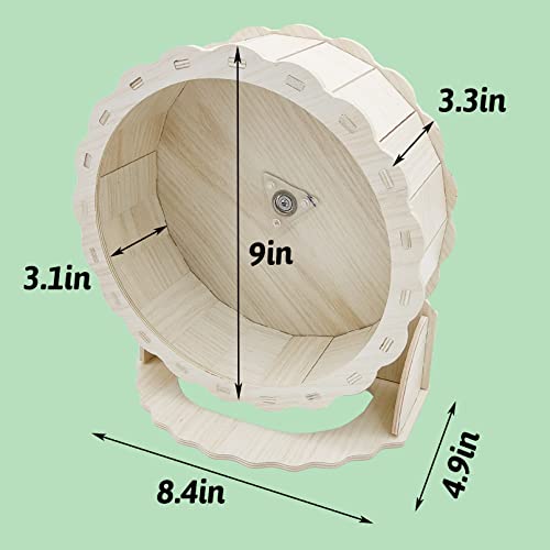 BNOSDM Wooden Hamster Exercise Wheel Silent Hamster Running Wheels with Stand Adjustable Quiet Small Animal Wheel Spinner Toy for Syrian Hamster Gerbil Mice Rat Hedgehogs (9 inch)
