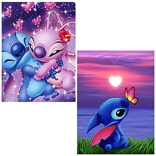 Ecdivjs 2 Pack Stitch Diamond Painting Kits for Adults,Stitch Diamond Art Kits for Adults,Stitch Diamond Painting Gem Art Kits for Adults for Gift Home Wall Decor(12x16 inch)