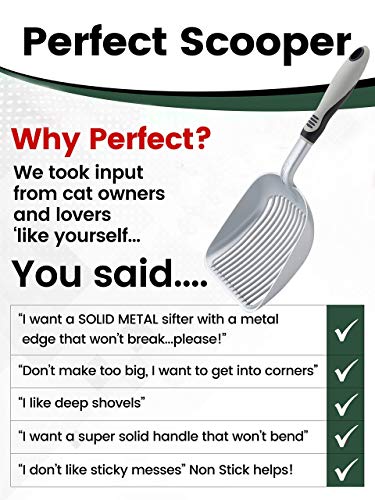 iPrimio Stainless Steel Cat XL Litter Box and Cat Litter Chrome Scooper - Shovel & Pan for Sifting Kitty Cats Litter, Rust Resistant, Comfy Grip, Ergonomic Handle