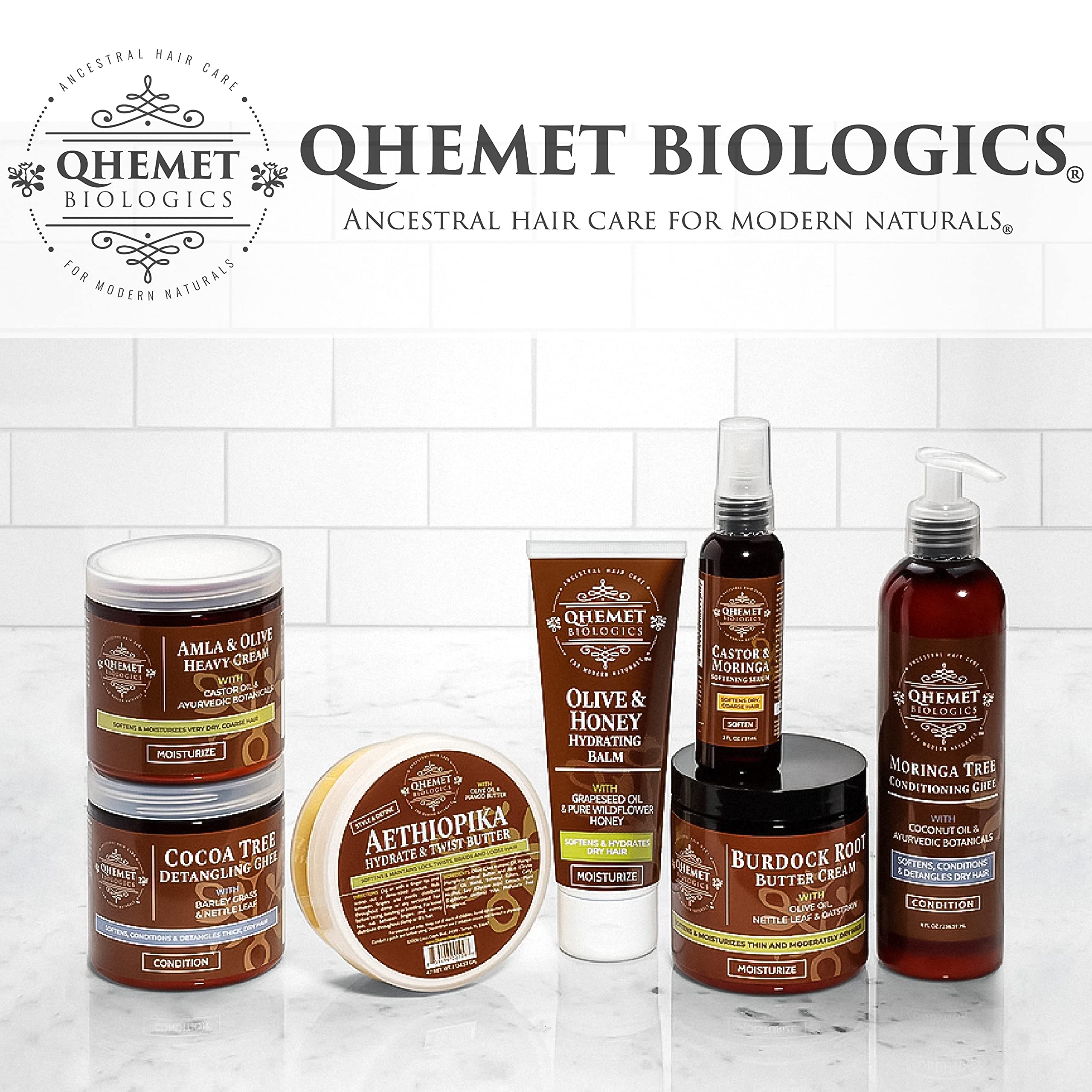 Qhemet Biologics Moringa Tree Conditioning Ghee - Lightweight Detangling Condition - Softens Moderately Dry Hair Without Weighing Down - Perfect for Stretching Tight Kinks & Coils (8 oz)