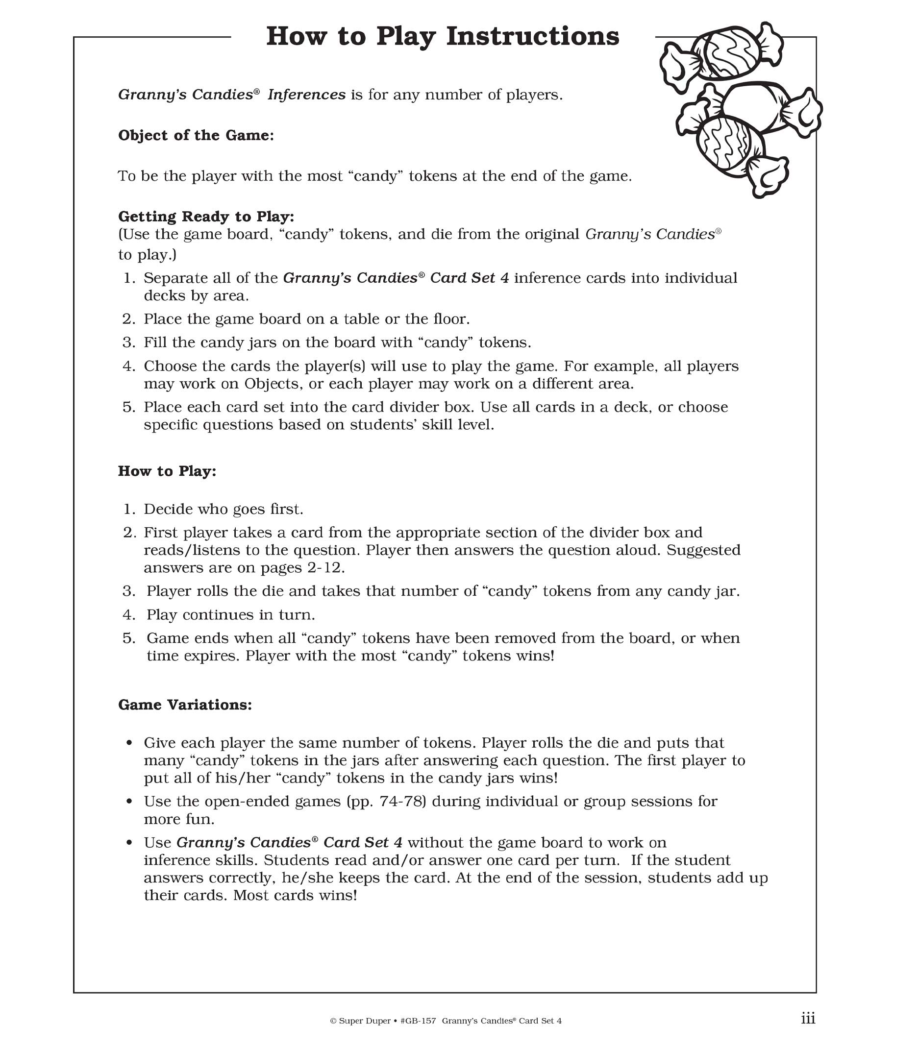 Super Duper Publications | Granny's Candies® Vocabulary & Word Meaning Game Inferences Cards (Add-On Set 4) | Educational Learning Resource for Children