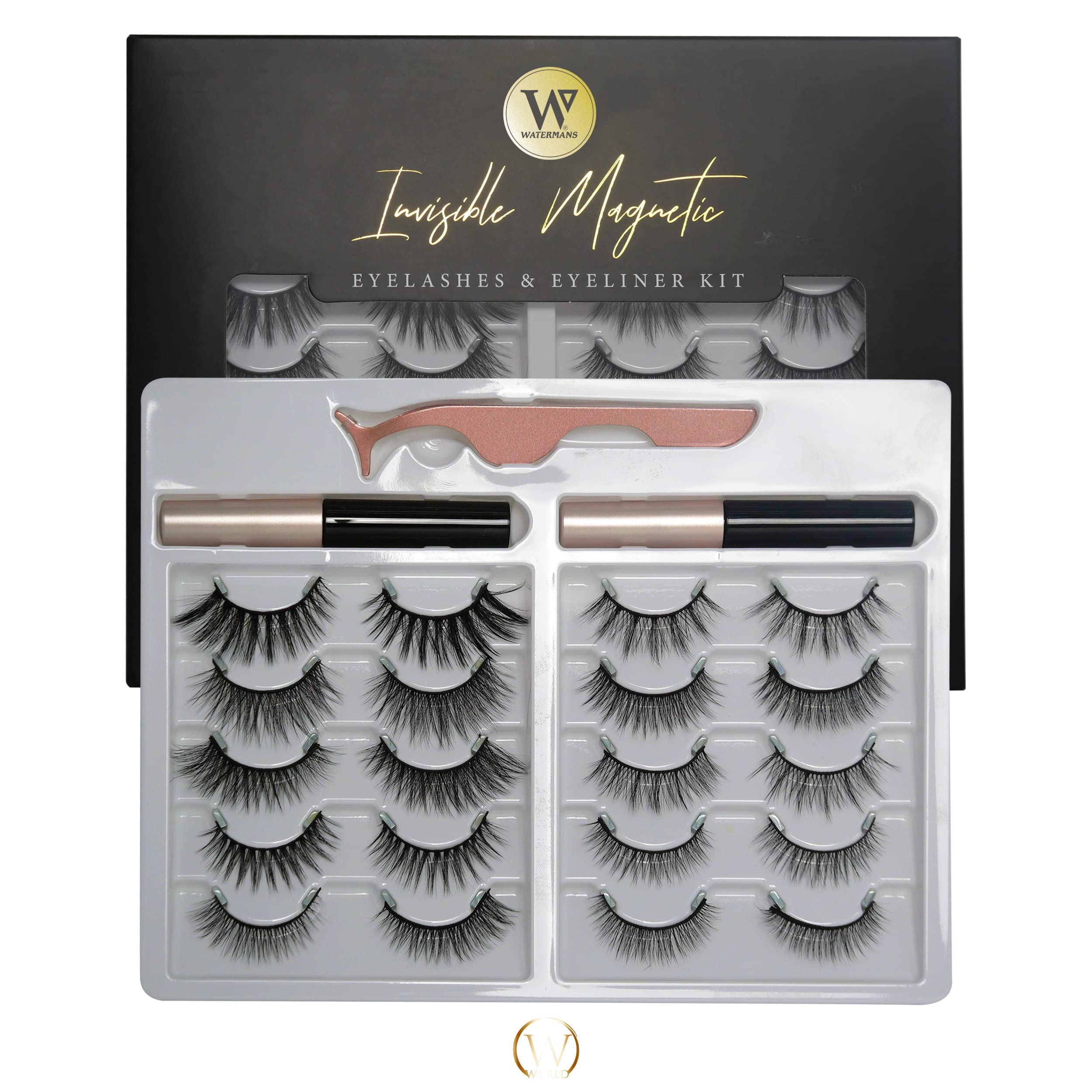 Best Magnetic eyelashes kit 10 pairs 3D false lashes with 2 black Magnetic Eyeliners, Reusable lashes for all occasions