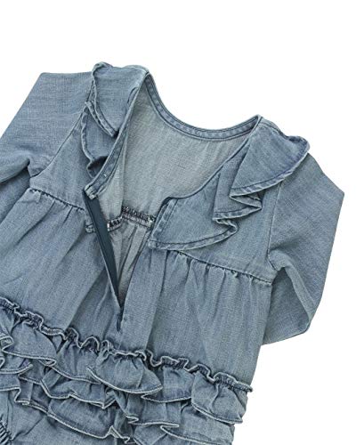 RuffleButts® Baby/Toddler Girls Light Wash Denim V-Back Bubble Romper - 0-3m