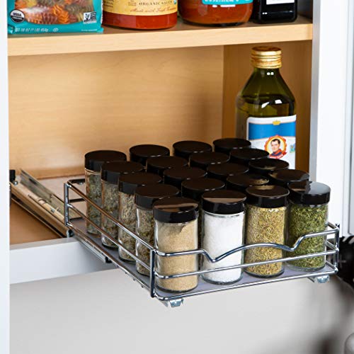 Pull Out Spice Rack Organizer for Cabinet, Heavy Duty-5 Year Limited Warranty, Chrome 8-3/8"Wx 10-3/8"D x 2-1/8 H Slide Out for Upper Kitchen Cabinets and Pantry, Fits Spices, Sauces, Canned Food etc.