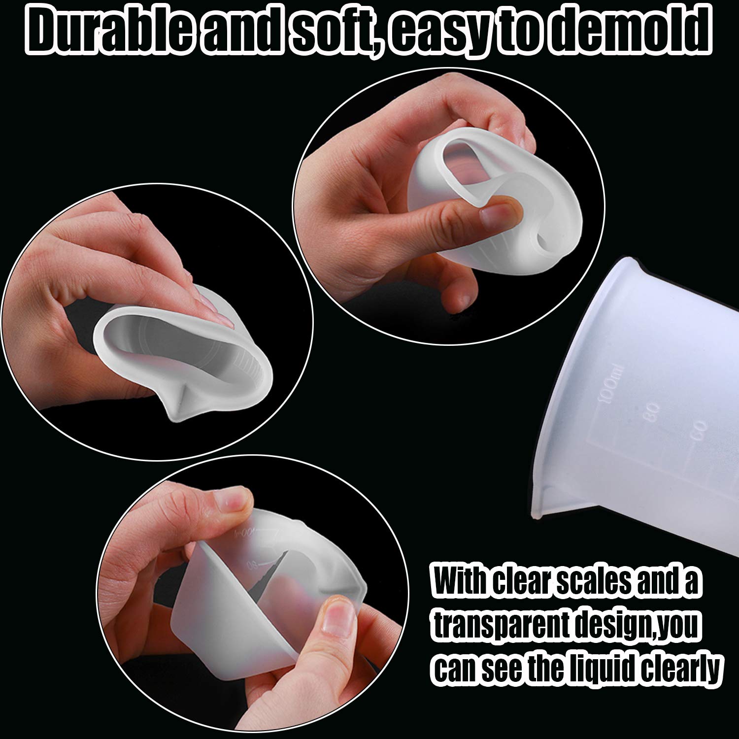 58 Pcs Silicone Mixing Cups Tools Kit, 100 ml Silicone Measuring Cups Non-Stick Silicone Mixing Cups for Resin Epoxy Resin Cups Glue Tools for Handmade Craft Resin with Mixing Sticks