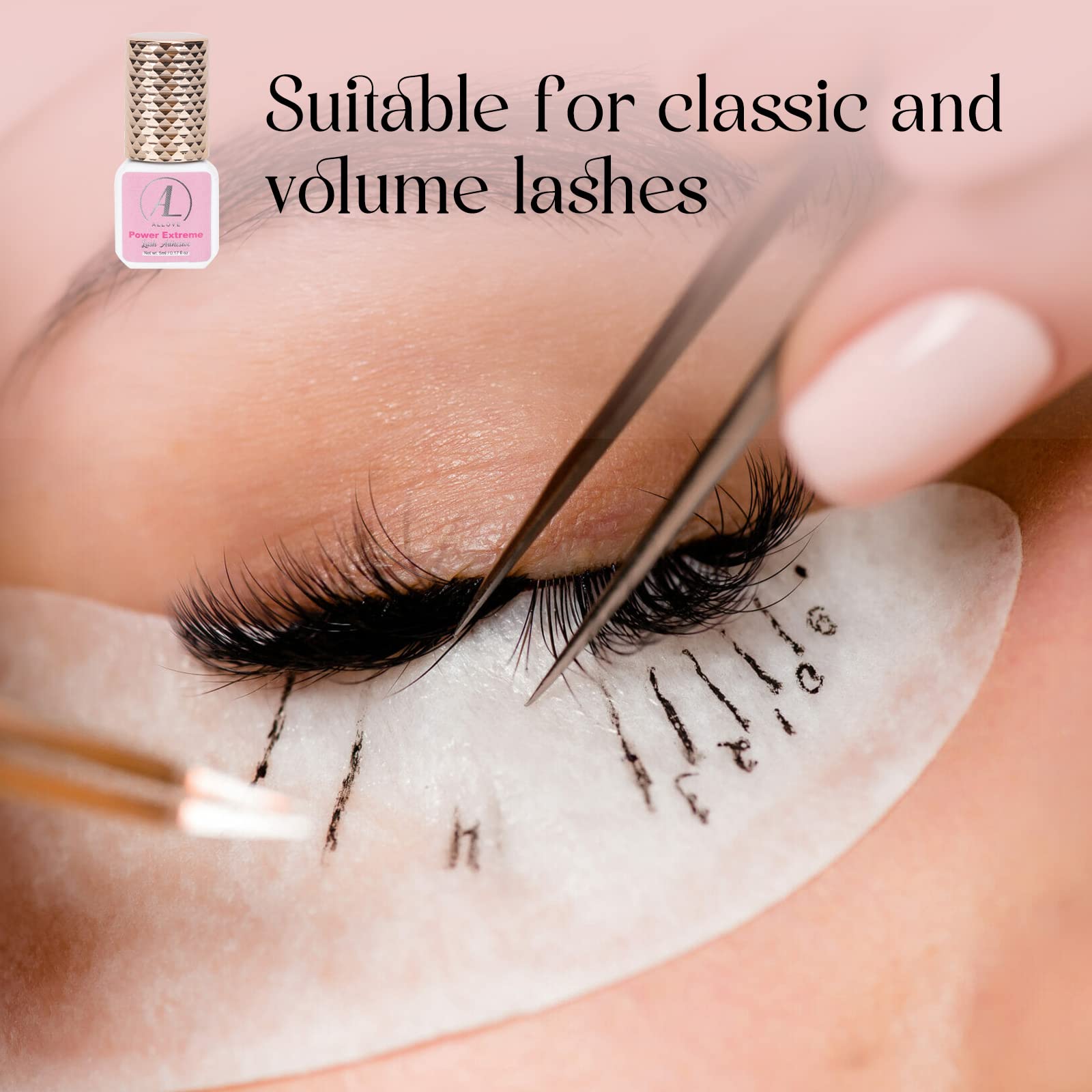 ALLOVE Eyelash Extension Glue for Lash Extensions 1-2s Drying Time Lash Extension Glue Retention up to 7-8 Weeks Power Extreme Waterproof Lash Glue for Eyelash Extensions Professional Use Only