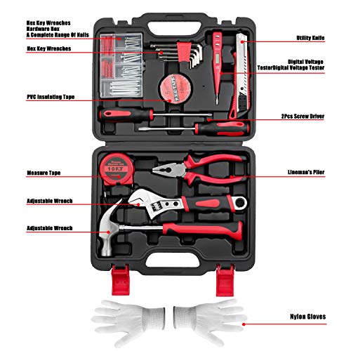 68 Pieces Tool Set,Tool Kit For Home With Storage Case (Black Red)