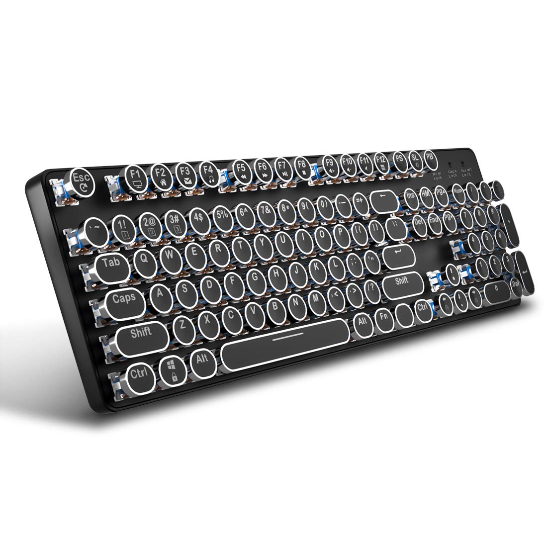PC Gaming Mechanical Keyboard with LED White Backlit Light, 104 Keys Anti-Ghosting, Blue Switch Typing Key Caps and USB Connection for Computer