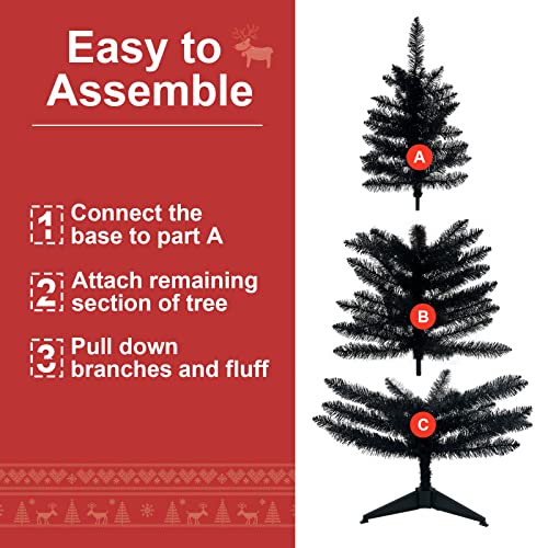 Artificial Christmas Tree,Halloween Decoration Tree Xmas Pine Tree with PVC Leg Stand Base Holiday Decoration for Indoor and Outdoor(4ft Black