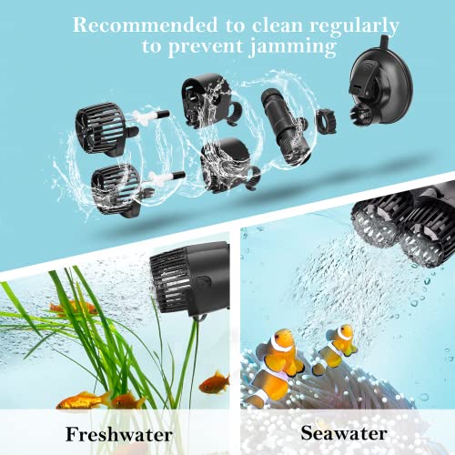 AQQA Aquarium Wave Maker,8W/12W/20W/25W Suction Cup Fish Tank Double Powerhead Pump,110V/60Hz Ultra Quiet Submersible Circulation Pump,360°+180°Adjustable For Freshwater Saltwater