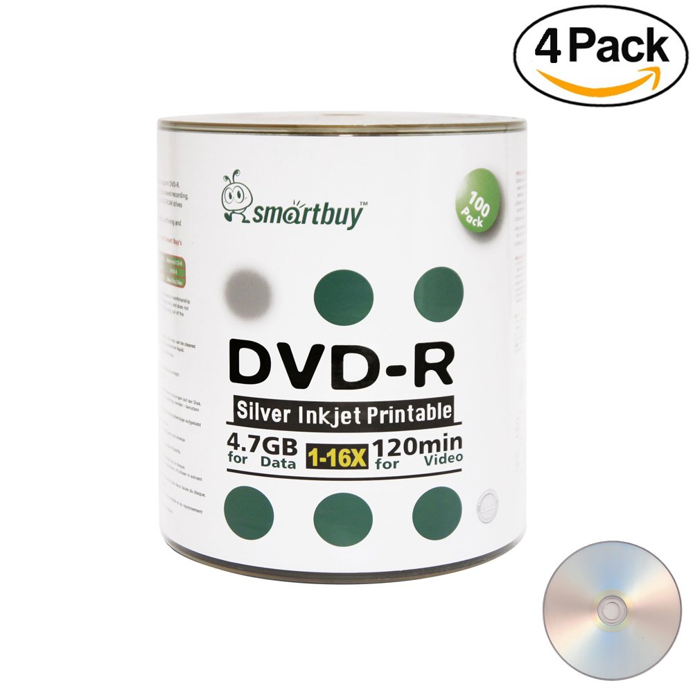 Smartbuy 400-disc 4.7GB/120min 16x DVD-R Silver Inkjet Hub Printable Blank Media Disc + Free Micro Fiber Cloth