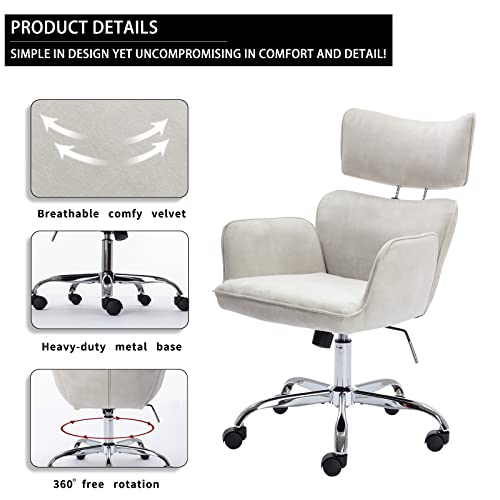 BFZ Ergonomic Office Chair, Home Office Desk Chairs with Adjustable Headrest, Mid Back Velvet Computer Chair, Height Adjustable Rolling Swivel Executive Task Chair, Tilt Function
