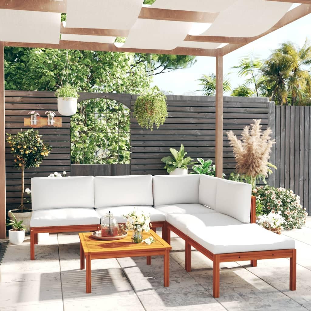 6 Piece Patio Lounge Set with Cushions Cream ,Afternoon Tea Suit,Patio Bar Set,Pool Sofa Set,Lounge Seat,Cafe furniture,Garden Furniture,Entertainment Sofa Set,for Porch,Lawn,Garden,Solid Acacia Wood
