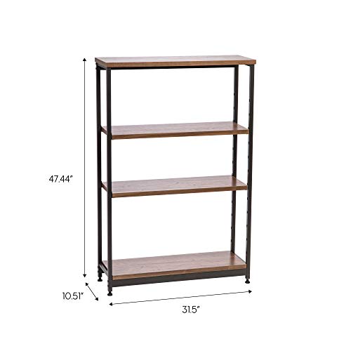 IRIS USA 31.5" 4-Tier Wide Wood and Metal Shelf, Sturdy Home Décor Storage Rack with Height Adjustable Shelves and Feet, Dark Brown/Black