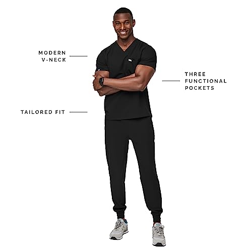 FIGS Leon Three-Pocket Scrub Top for Men - Black, L