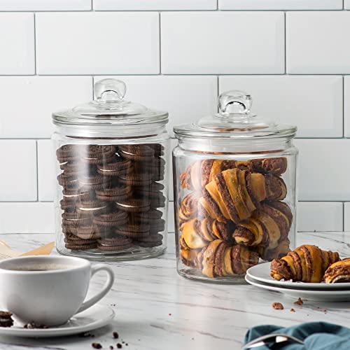 KooK Glass Kitchen Jars, Food & Cookie Storage Containers for Pantry, Bathroom Apothecary Canisters, Dishwasher Safe, with Chalk and Labels, 1/2 Gallon, Set of 2
