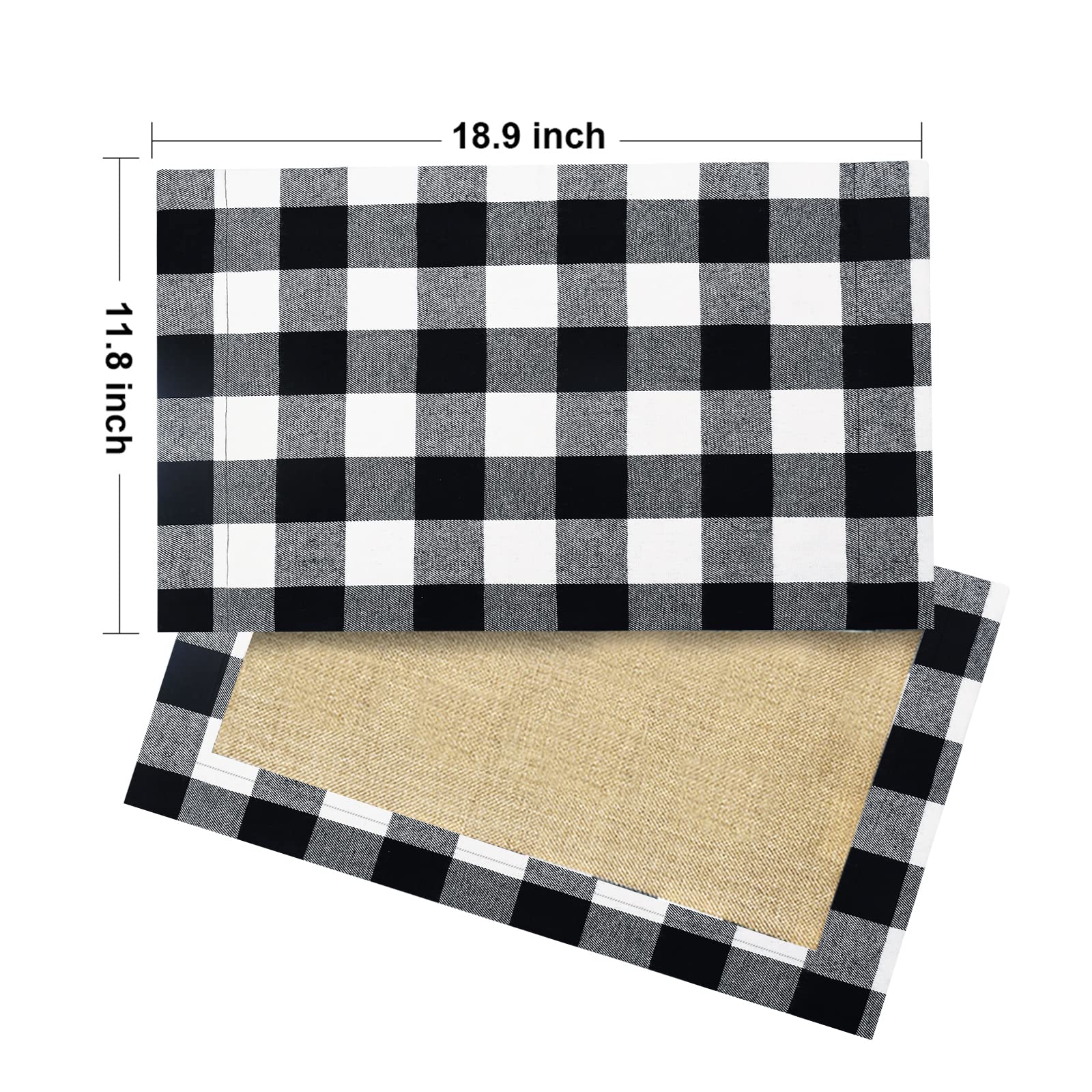 Senneny Set of 6 Christmas Placemats Buffalo Check Placemats Black White Plaid Reversible Burlap & Cotton Placemats for Christmas Holiday Table Home Decoration