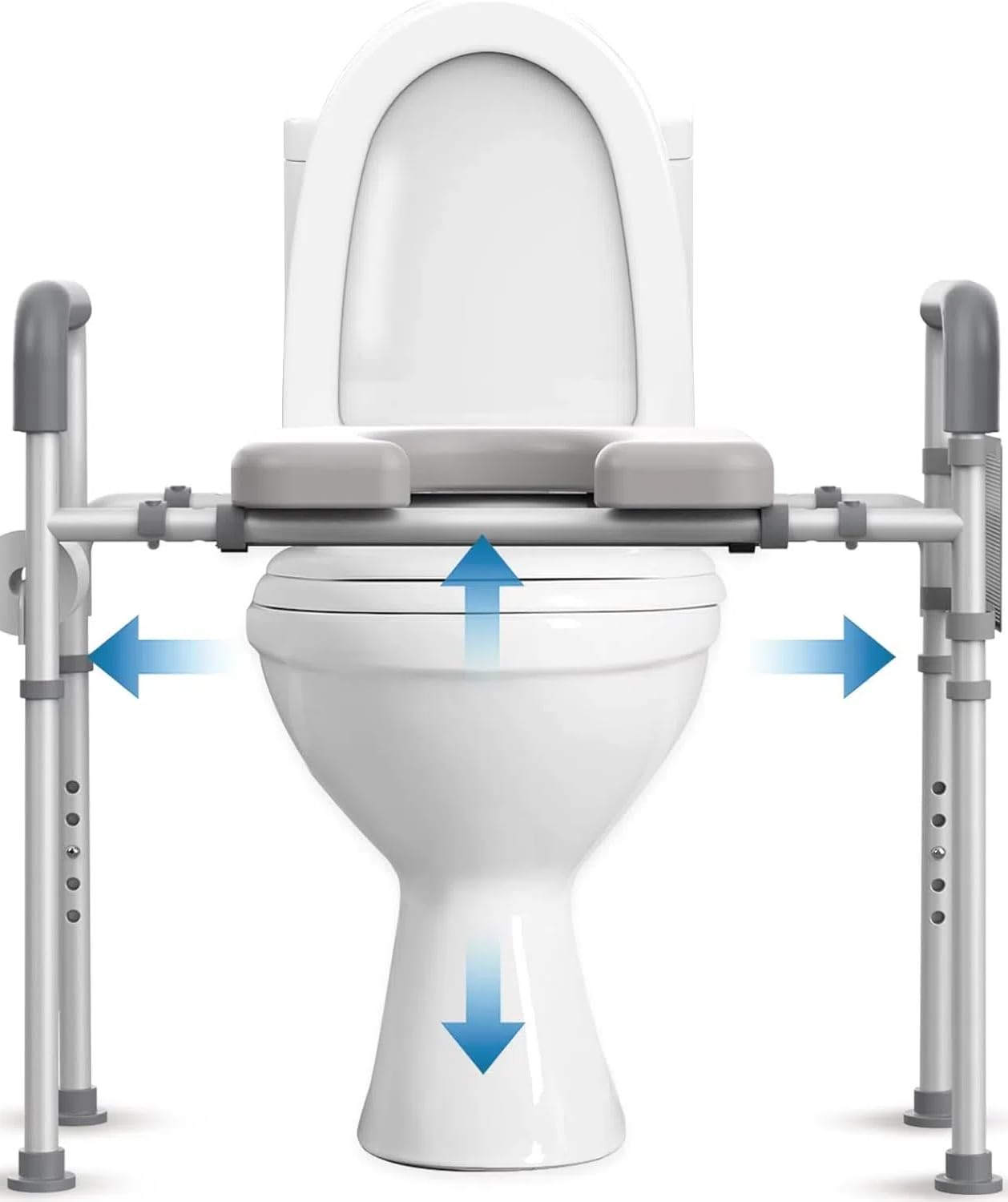 Agrish Raised Toilet Seat with Handles - Width and Height Adjustable Padded Toilet Seat Risers for Seniors, Bariatric, Handicap, Heavy Duty 350lbs Raised Toilet Seat, Fit Any Toilet