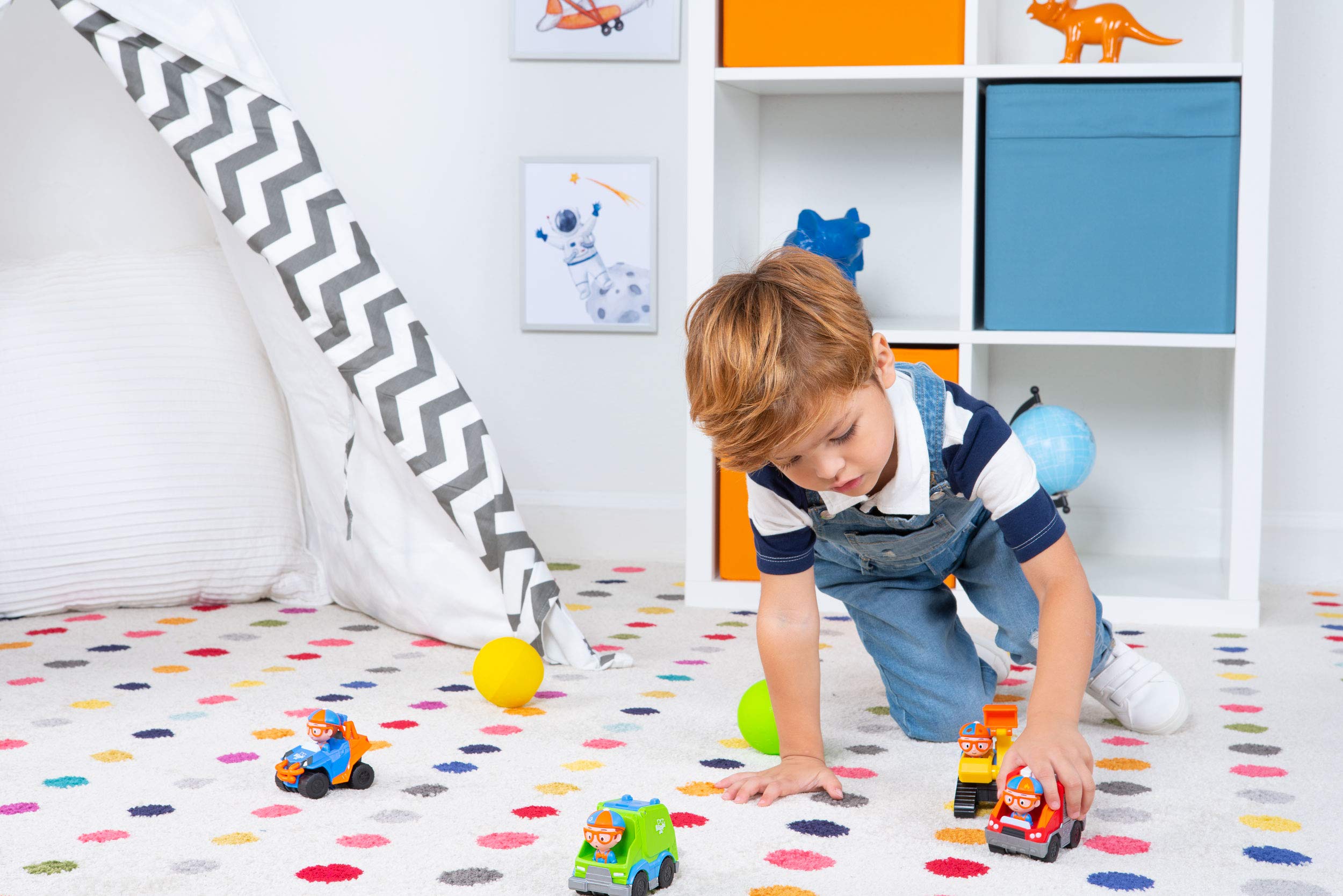 Blippi Mini Vehicles, Including Blippi Skid Steer and Blippi Ambulance, Each with a Blippi Toy Figure Seated Inside, Perfect for Young Children