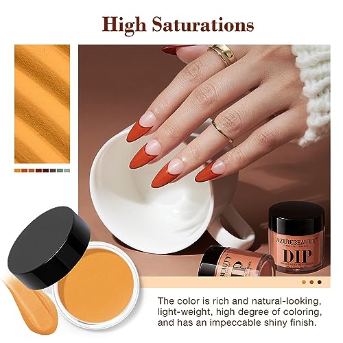 AZUREBEAUTY Dip Nails Powder Starter Kit, Maple Grey Sage Green Dark 8 Colors Set with Nail Swatch Sticks, Fall Nail Art Base Glossy/Matte Top Coat Activator Essential Liquid Manicure DIY Salon 30 PCS