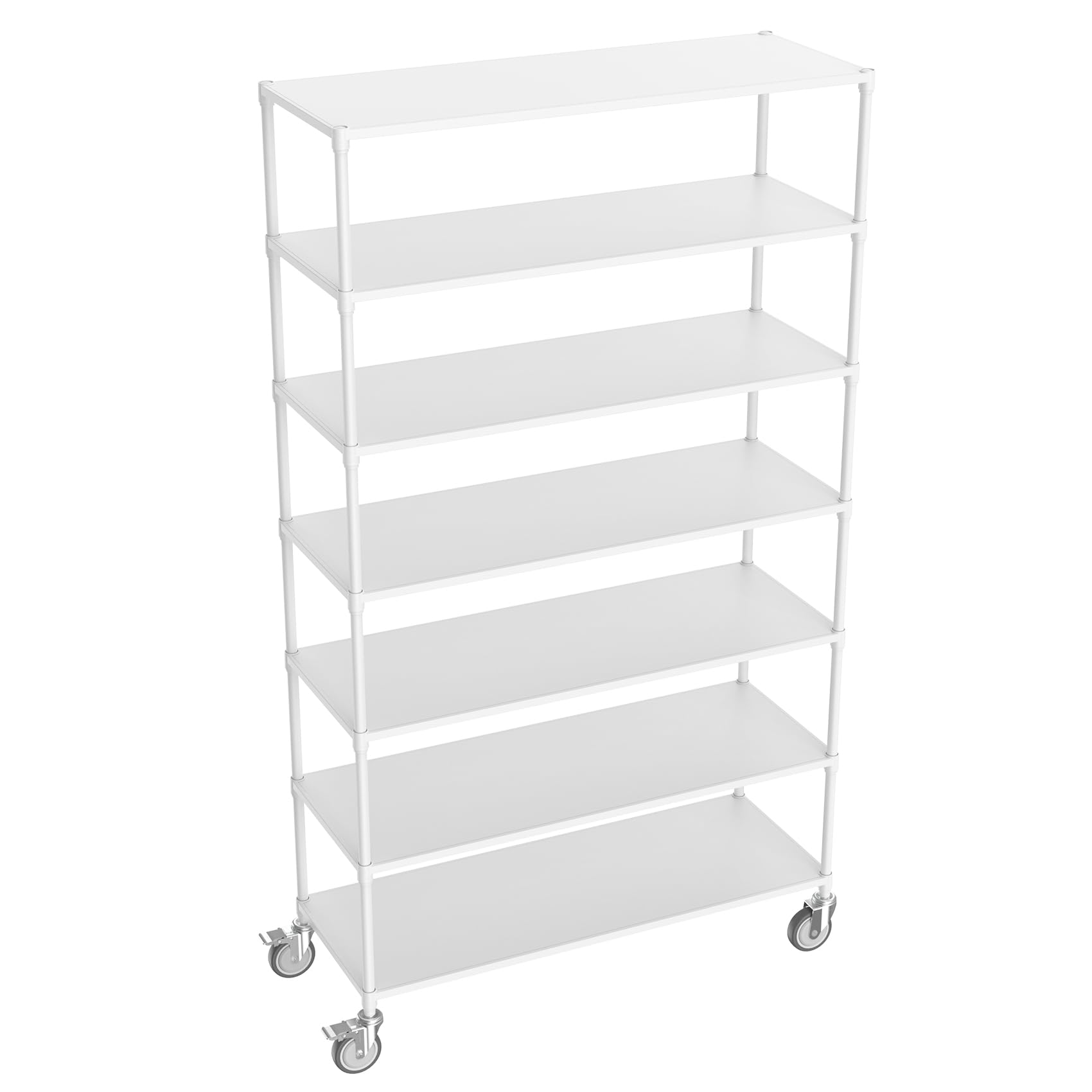 7 Tier 2800lbs Capacity NSF Metal Panel Shelf Shelving Unit - Heavy Duty Adjustable Storage Rack with 5in Wheels/Leveling Feet - Ideal for Office, Kitchen and More 17.72"D x 47.25"W x 84.25"H - White