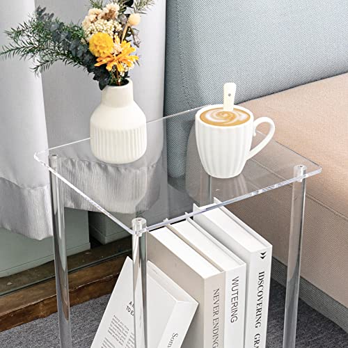 Aquiver Small Acrylic Side Table - 13.4'' L x 11.5'' W x 19.6'' H Clear Nightstand - 2 Tiers Small End Table Bedside Table for Living Room, Bedroom