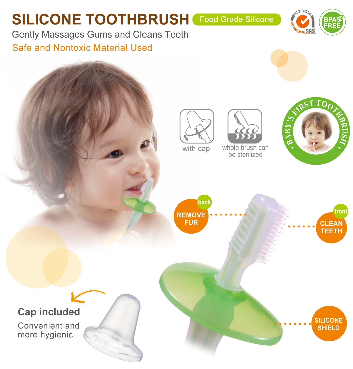 Simba Soft Bristle Silicone Baby Toothbrush with Milk Residue/Fur Scrubber. (Blue)