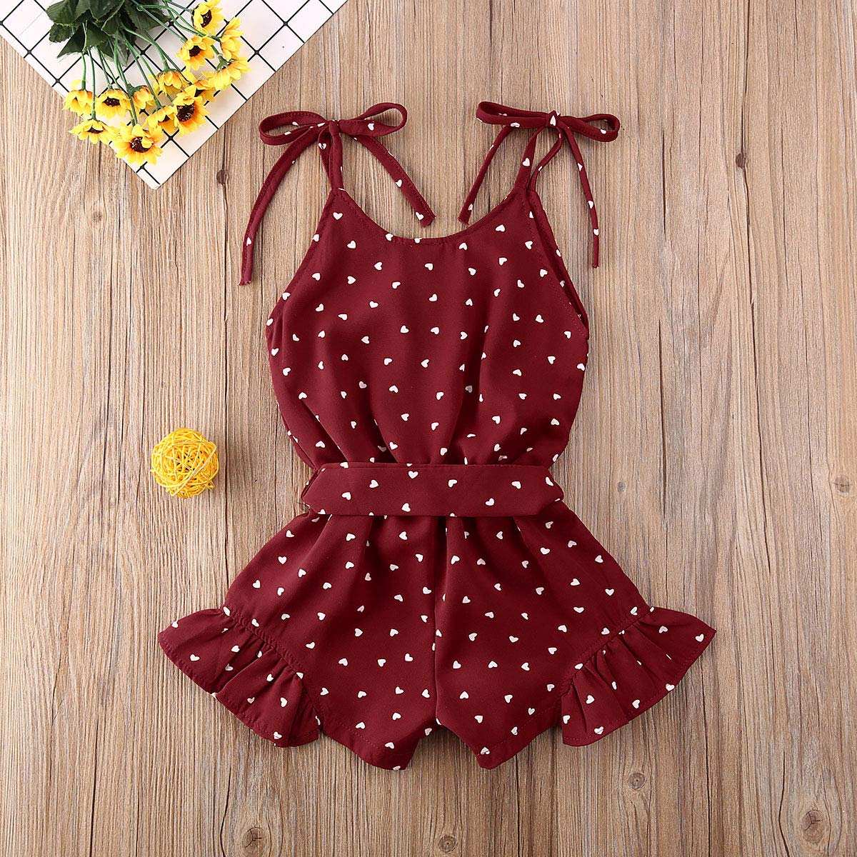 Toddler Kid Baby Girl Strap Sleeveless Romper Halter Heart Jumpsuit Bodysuit Shorts Overalls Summer Outfits Set (Black,1-2T)