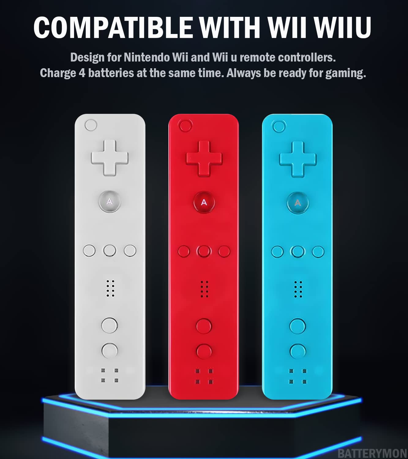4-Ports Charging Station for Wii Remote Controller Battery, 4pcs Rechargeable Batteries for Wii WiiU Game Controller