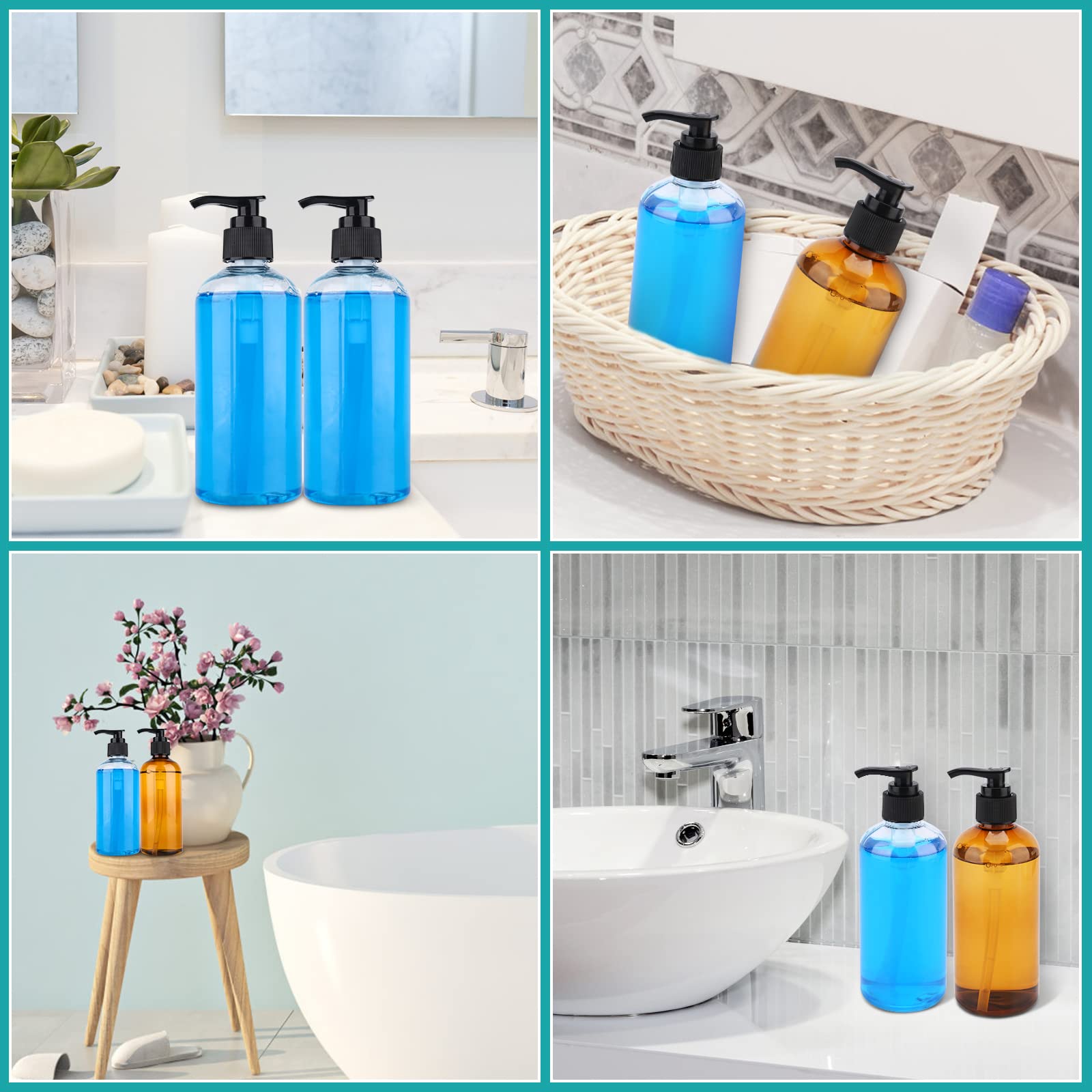 6 Pcs 10 Oz Clear Plastic Pump Bottle Dispenser, Plastic Pump Lotion, for Shampoo Lotion Body Wash Etc, (Clear and Brown).