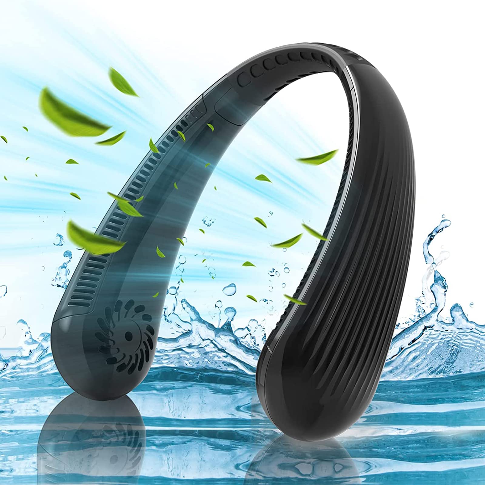 MQFORU Portable Neck Fan, Hands Free Bladeless Personal Fans - 3 Speeds, 64Air Outlet, Up to 8Hrs Use Time, 360°Cooling USB Rechargeable Wearable Fan for Office Camping Sports Travel (Black)