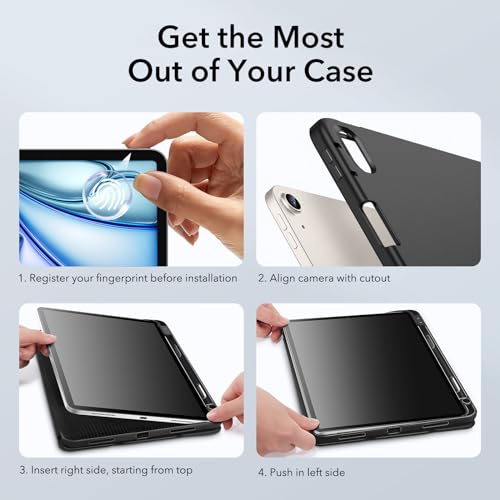 ESR for iPad Air 11 Inch Case M2 2024, iPad Air 6th/5th/4th Gen(2024/2022/2020) with Pencil Holder, Trifold Stand Case for iPad Air 5/4 with Flexible Back, Auto Sleep and Wake, Rebound Series, Black
