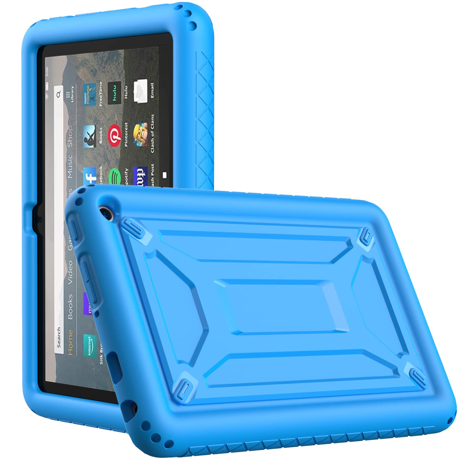All-New Fire 7 Tablet Case(JUST for 12th Generation, 2022 Release)-Plobors Anti-Slip Shockproof Silicone [Adult Friendly] Four-Corner Protection Case for Amazon Kindle Fire 7 Tablet 2022-Blue