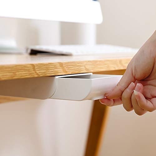 TuTuShop Under Table Drawer, Hidden Self-Adhesive Pencil Tray Drawer,Under Desk Holder Storage Box, Stationery Pencil Storage Drawer Organizer for Office/School/Kitchen (2 Pack White+Grey)