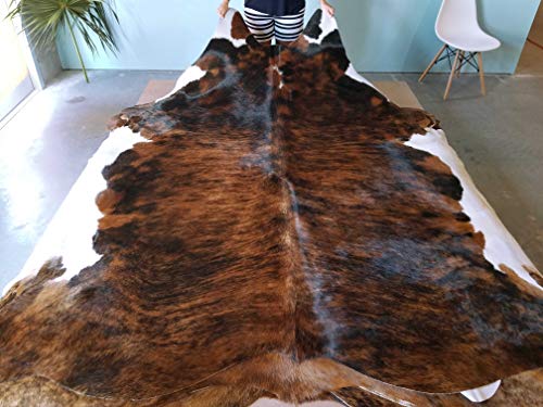 ecowhides | Genuine Cowhide Rug, Cowskin, Brindle White Belly, Western Home Decor, Premium Quality, Living Room Accessories, (X-Large) 7 x 6 ft