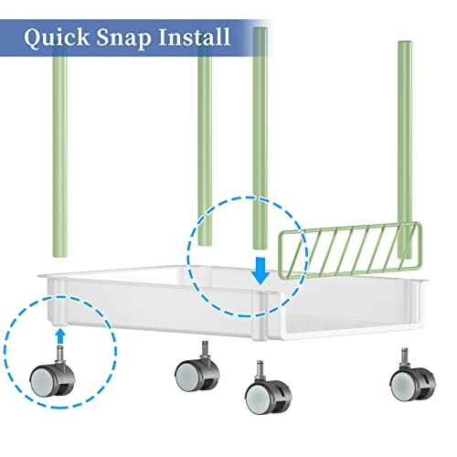 3 Tier Rolling cart, Utility Storage Cart with Hanging Basket, Easy Assemble Art Cart Craft Organizer for Office, Home, Kitchen, Classroom (White)