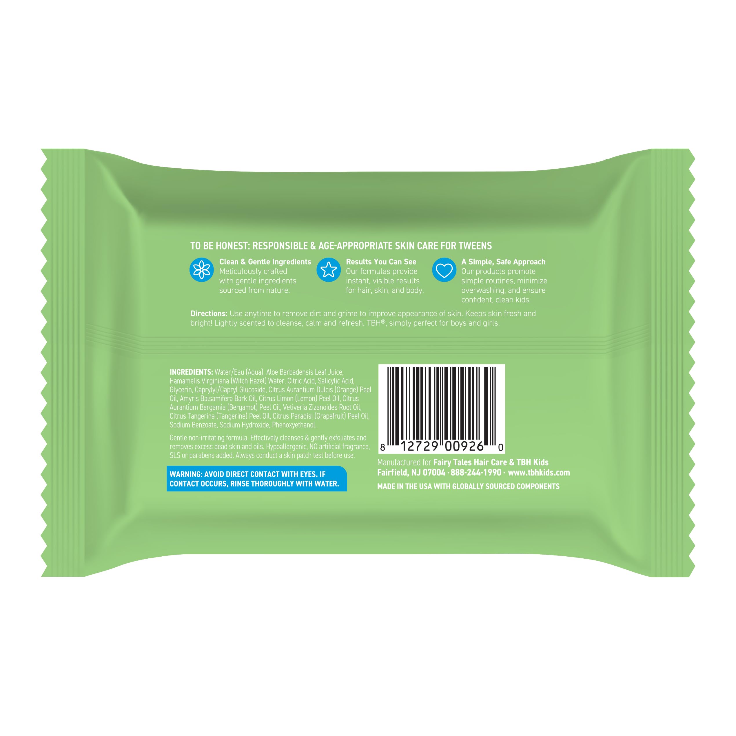 TBH Kids Spot Wash Wipes - Cleansing Face Wipes - Acne Prevention - Sulfate, Paraben Free - 30 Pack.
