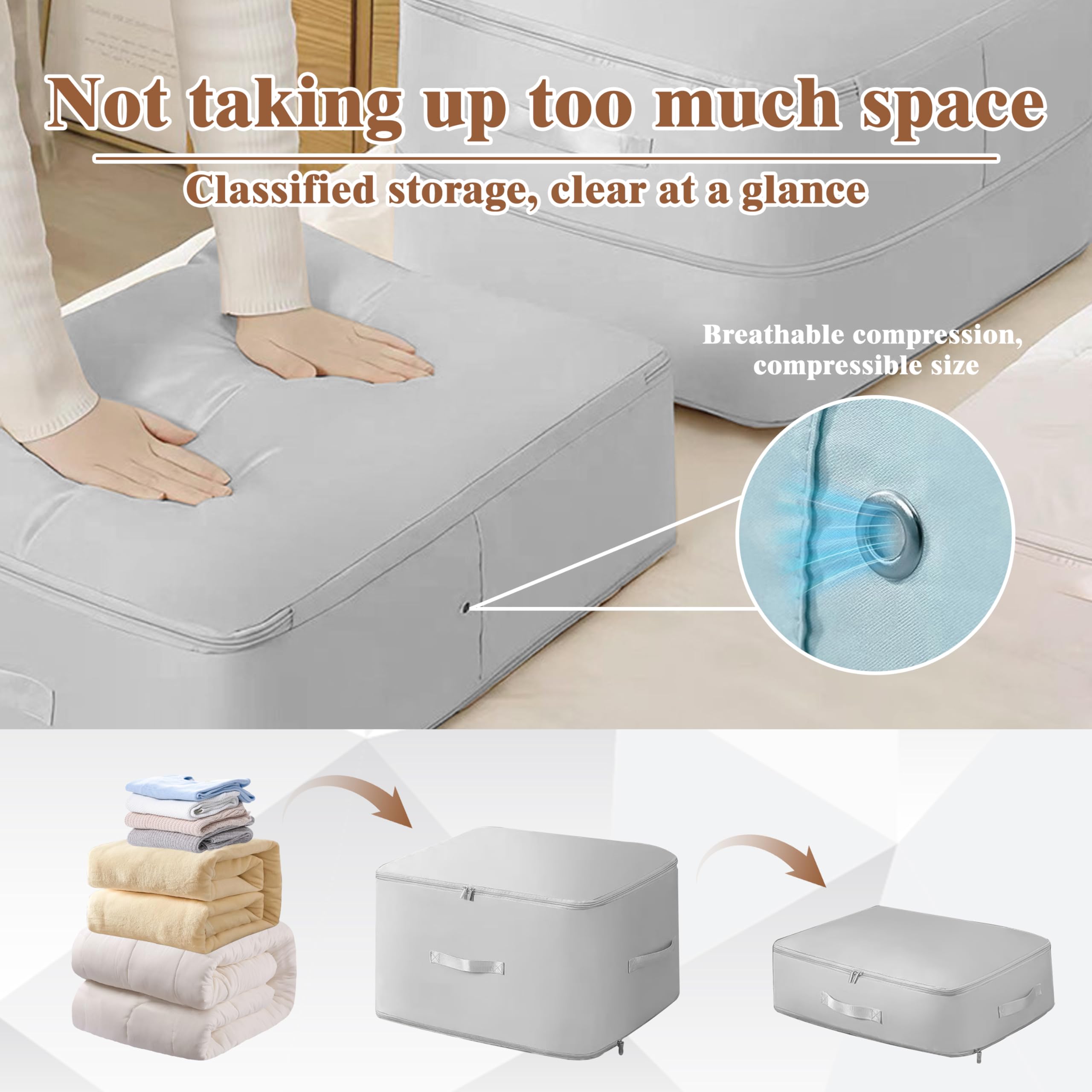 AGSIXZLAN Ultra Space Saving Self Compression Organizer,2024 New Portable Heavy Duty Moving Bags, Storage Tote For Space Saving,For Comforters,Clothes And Blankets,Bedding (Gray,Xl-54 * 42 * 60 Cm)