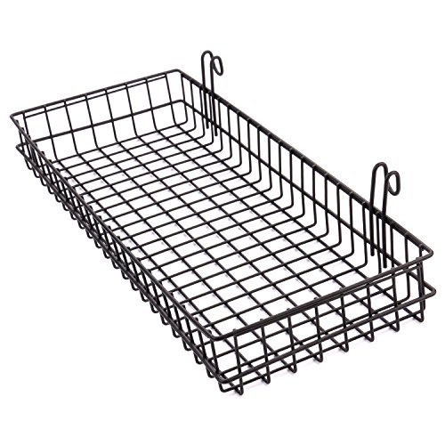 Kaforise Hanging Basket for Wire Wall Grid Panel, Multi-Function Wall Storage and Display Basket, Large Size, Black Painted