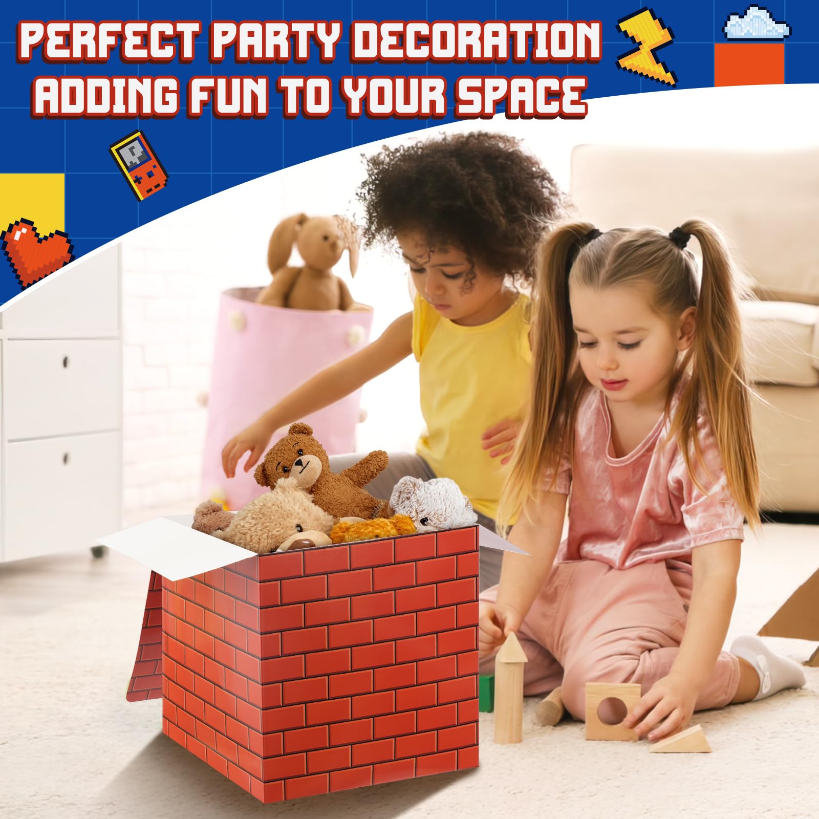 6 Pcs Brick Block Boxes 11.8 Inch, Halloween Trunk or Treat Decorations, Party Favor Box, Mystery Boxes, Props Boxes for Game Party Decorations Birthday Party Supplies