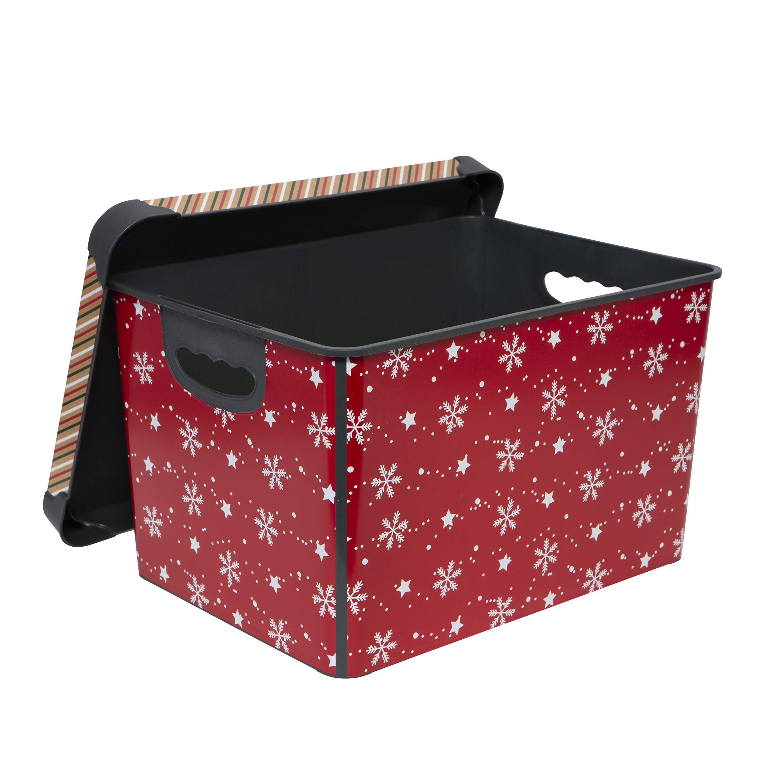 Simplify Checkered Design Storage Bin | Christmas Tote | Holiday Décor Decorations Organizer | Buffalo Plaid Design | Lidded | Stackable | Black and Red