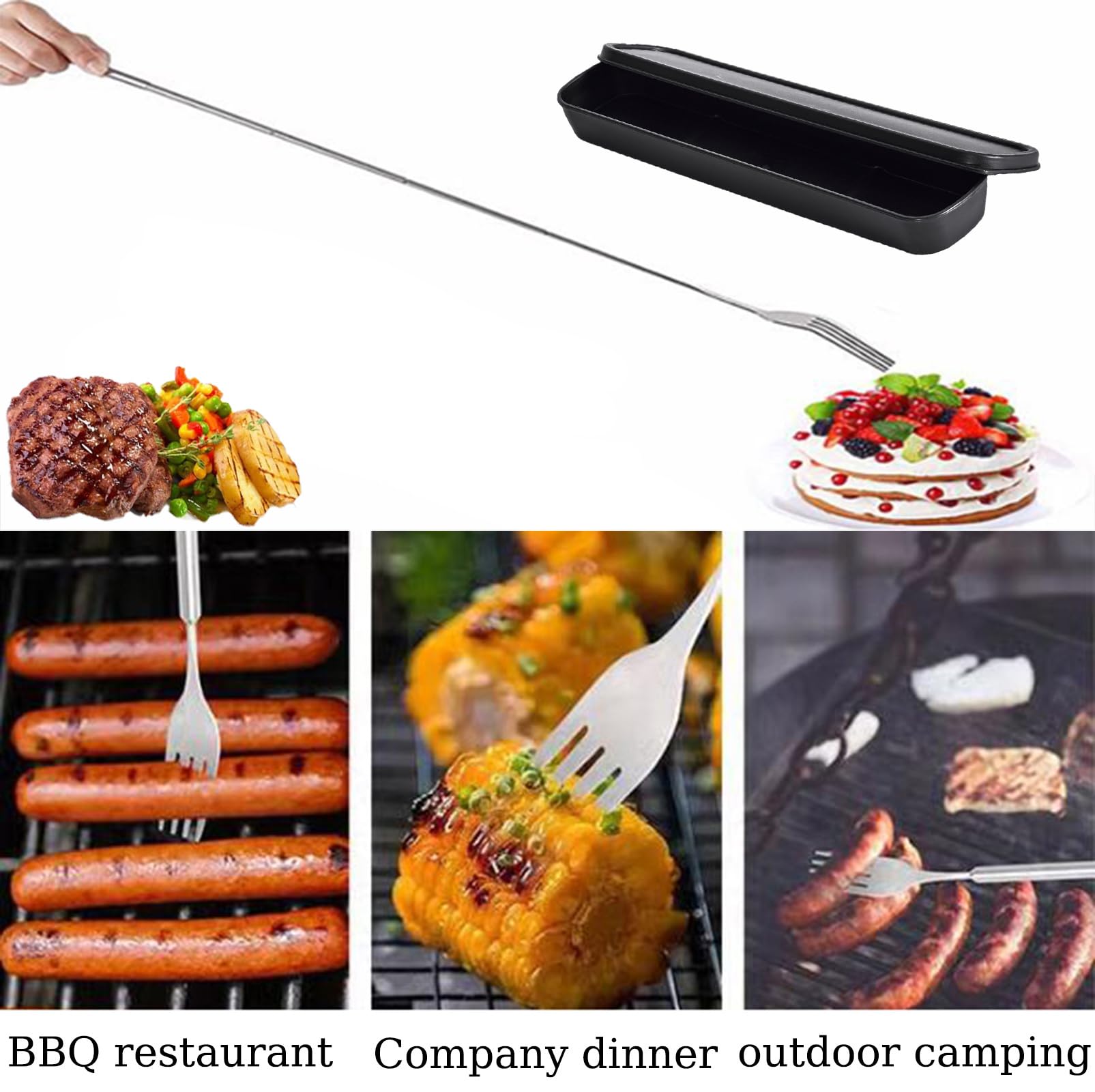Telescopic Fork Extendable Fork Extending Fork 63cm Long Stainless Steel Retractable Fork Extendable Dinner Fruit Dessert Fork Dinner Forks 9"~25"